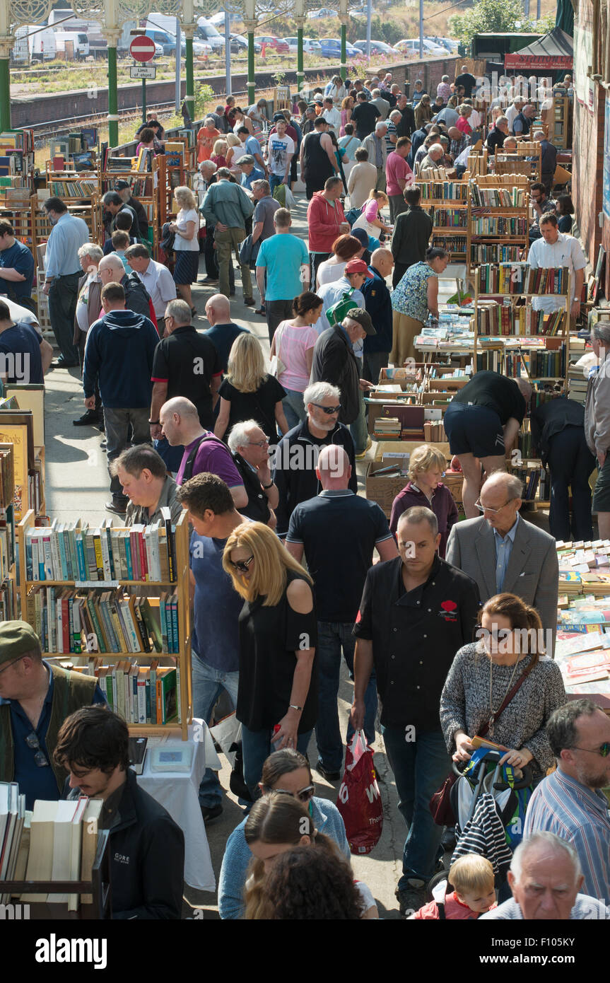 People browsing bookstalls at Tynemouth station market , North Tyneside ...