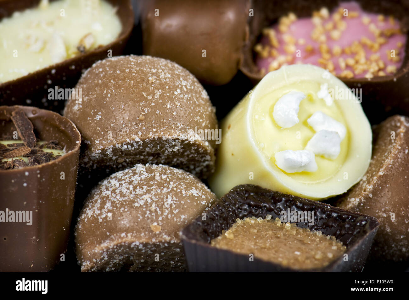 Close up of luxury continental or Belgian assorted chocolates Stock ...
