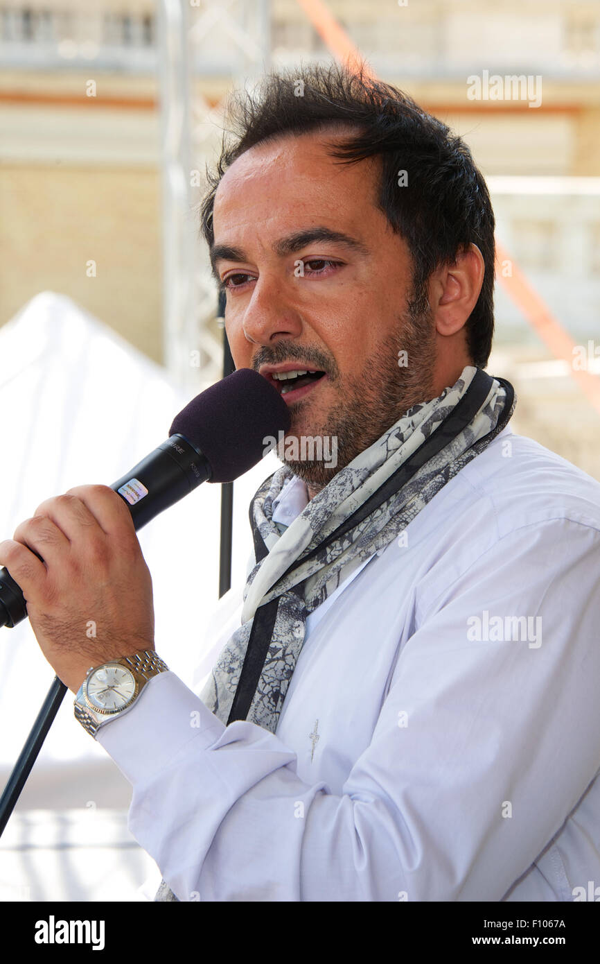 Italian singer Piero Mazzocchetti performs during the sound chek for ...