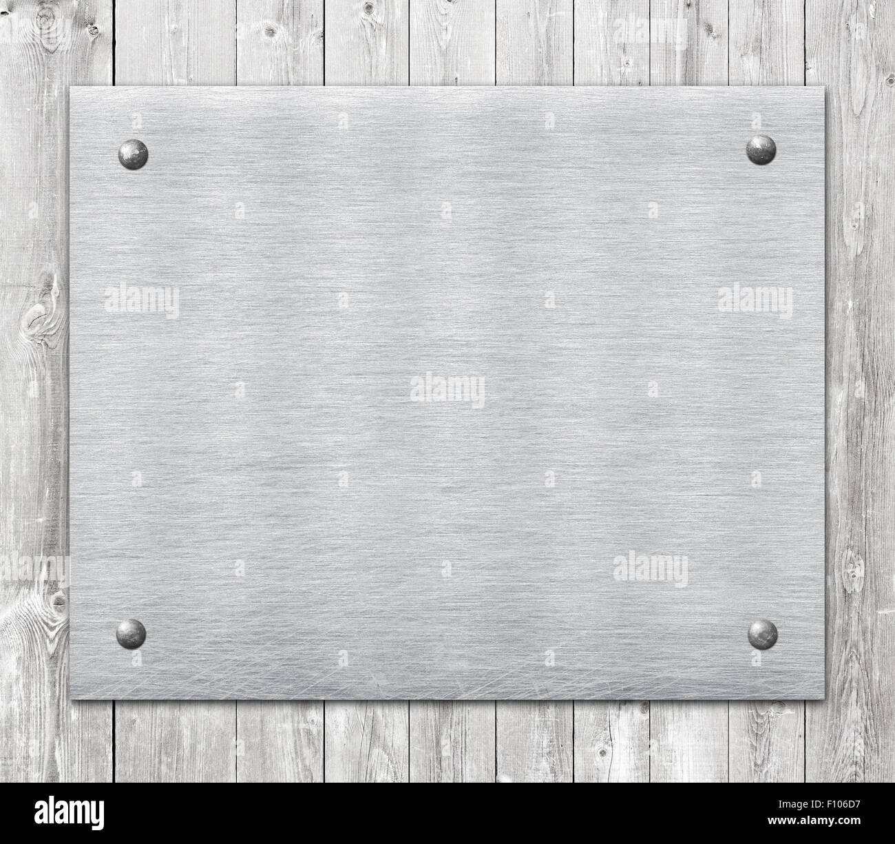 Composition of metal aluminum plaque, name plate on wooden wall planks ...