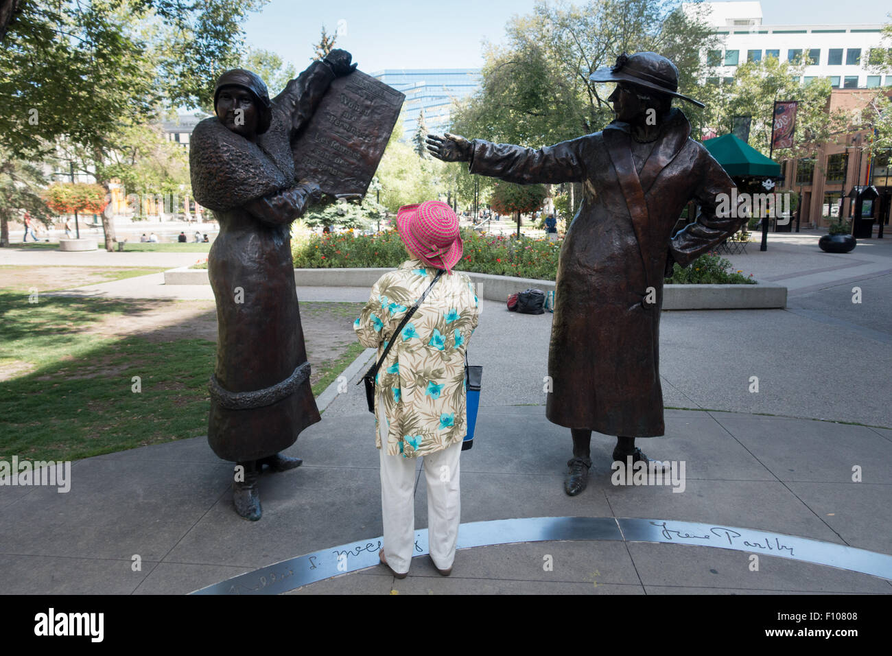 Part of he 'Famous Five' women's suffrage memorial in Calgary Stock ...