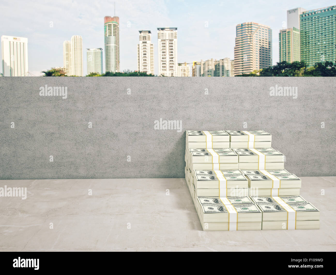 3d image of money stair and wall Stock Photo - Alamy