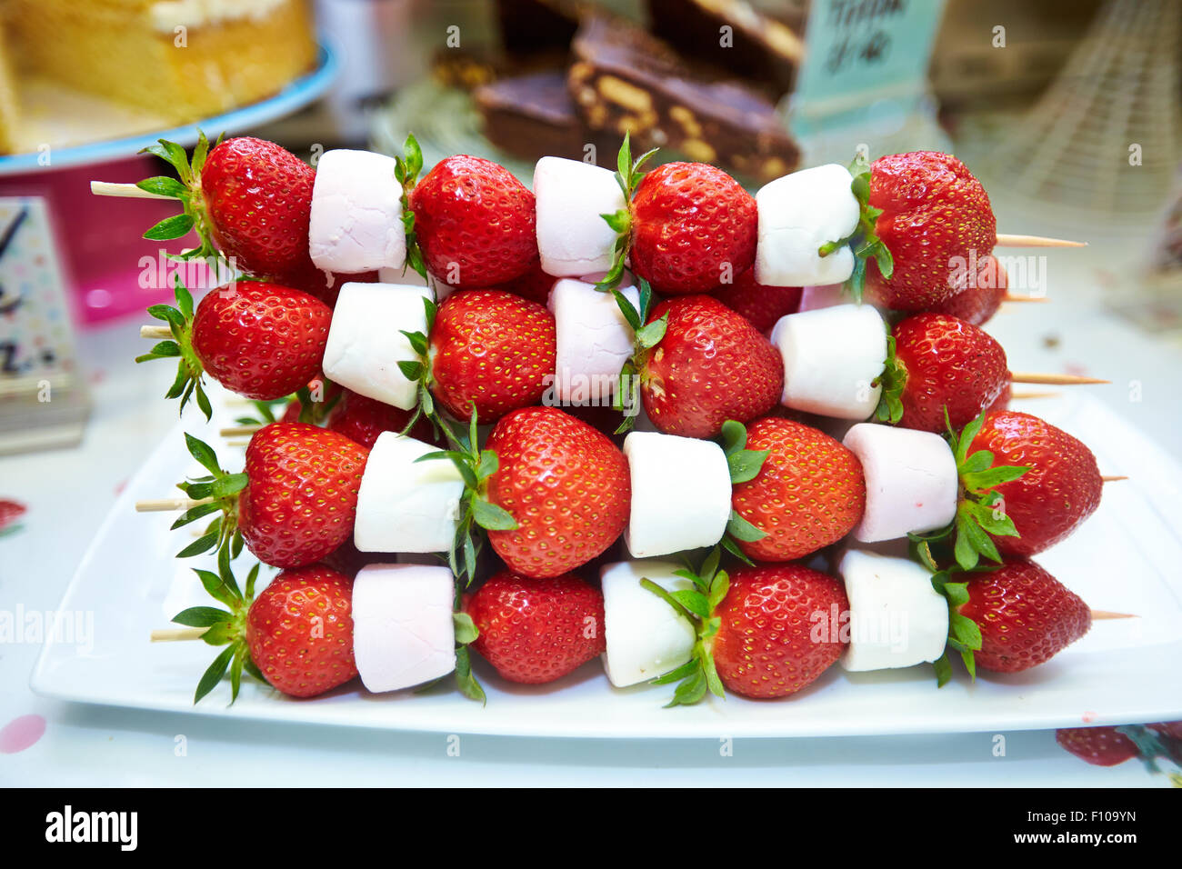 Strawberries and marshmallows at the Rectory Farm Cafe in Stanton St ...