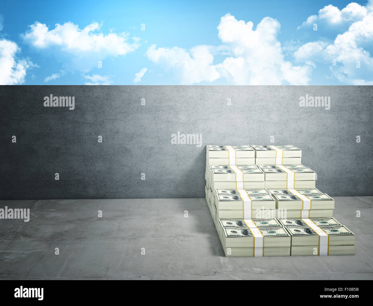 3d image of money stair and wall Stock Photo - Alamy