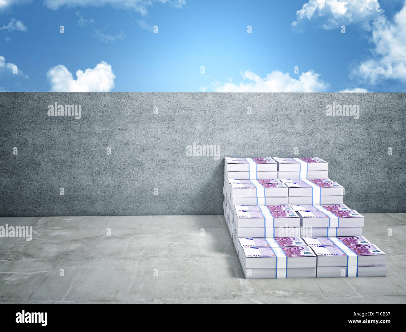 3d image of money stair and wall Stock Photo - Alamy