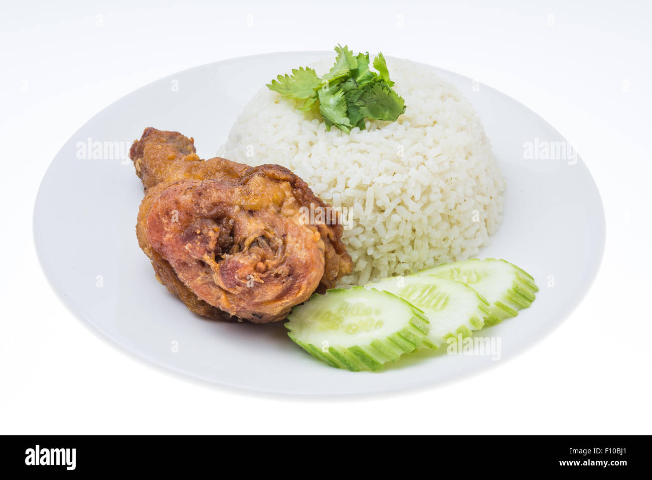 Fried chicken with Rice isolated on white background Stock Photo - Alamy