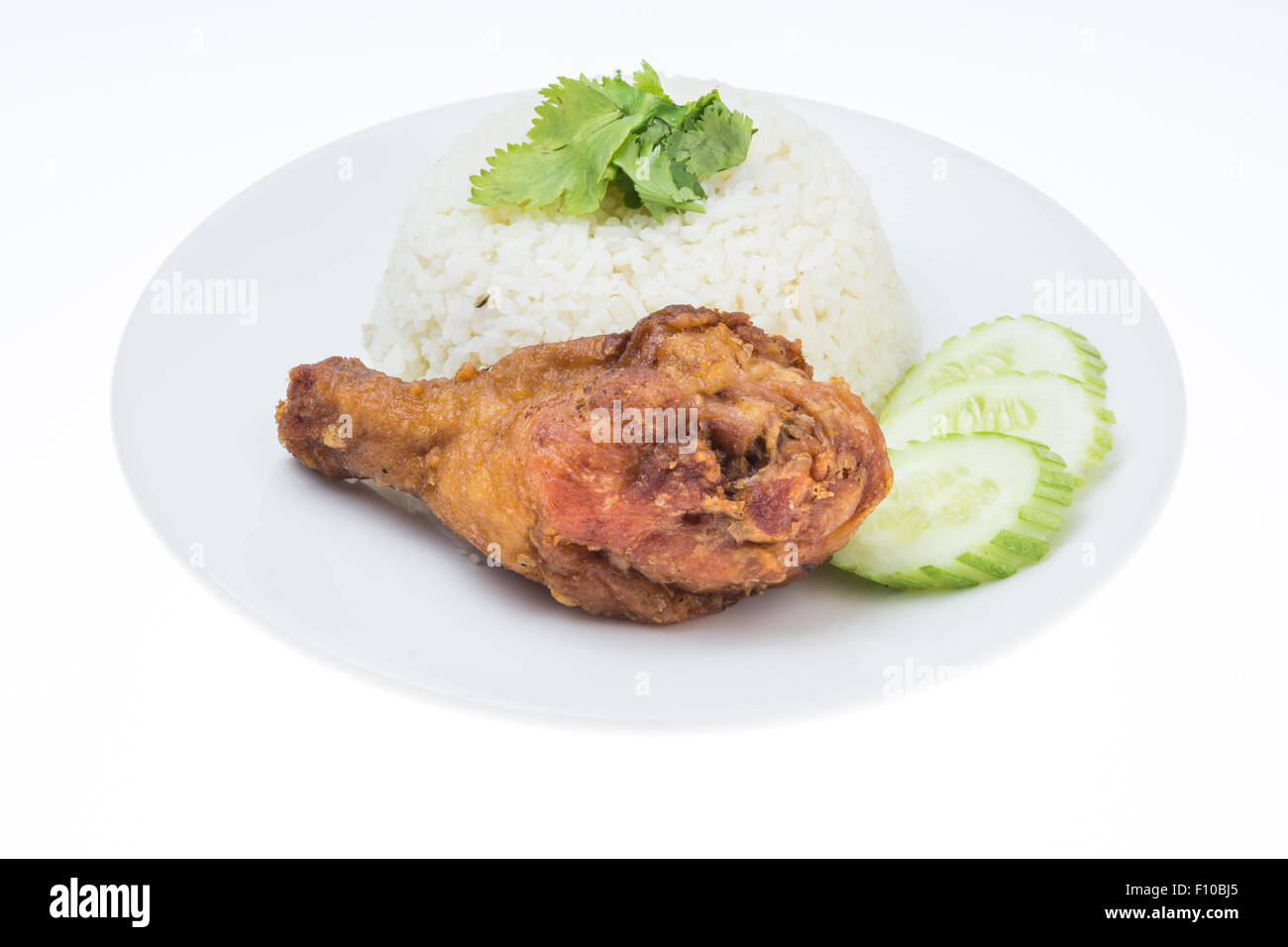 Fried chicken with Rice isolated on white background Stock Photo - Alamy