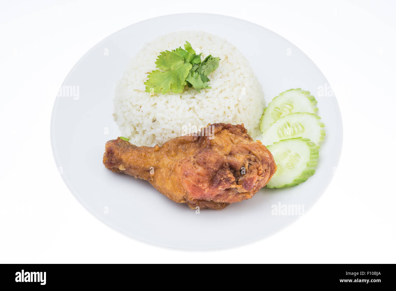 Fried chicken with Rice isolated on white background Stock Photo - Alamy