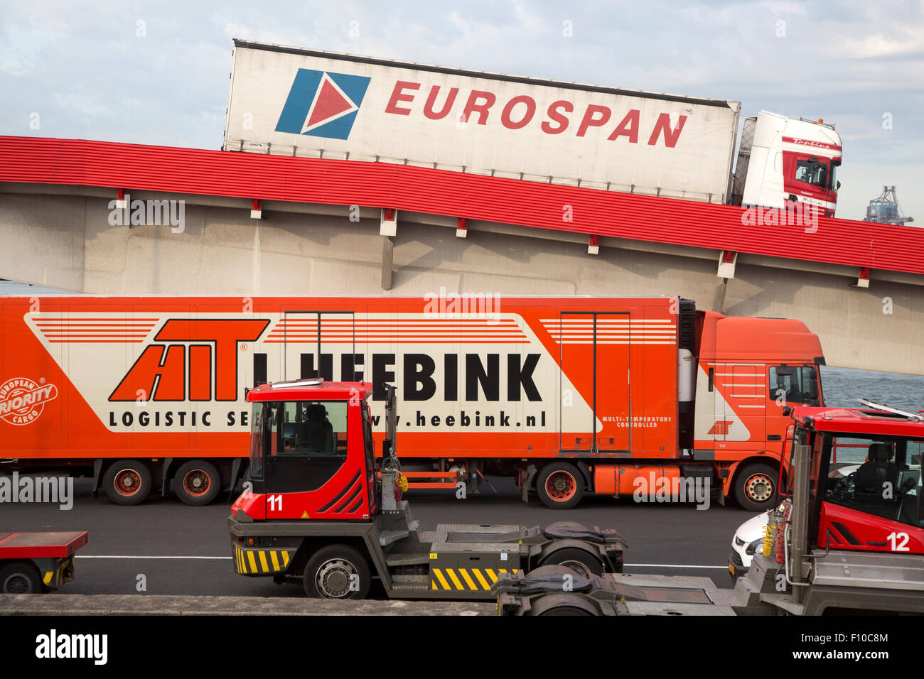 Heavy goods freight vehicles disembarkation from Stena Lines ferry ...