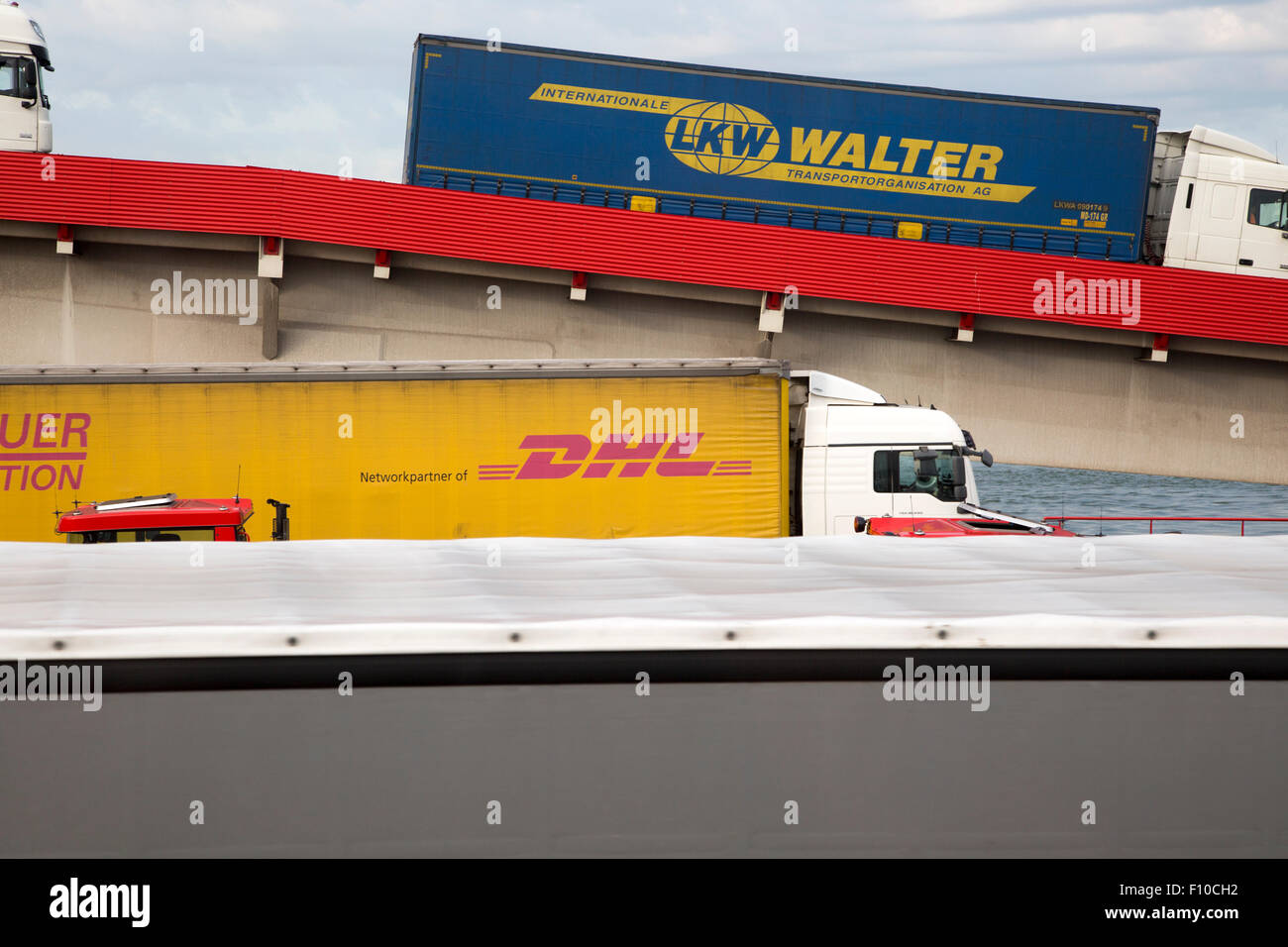 Heavy goods freight vehicles disembarkation from Stena Lines ferry ...
