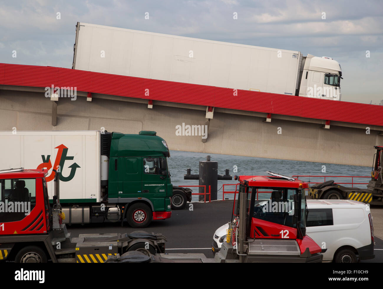 Heavy goods freight vehicles disembarkation from Stena Lines ferry ...