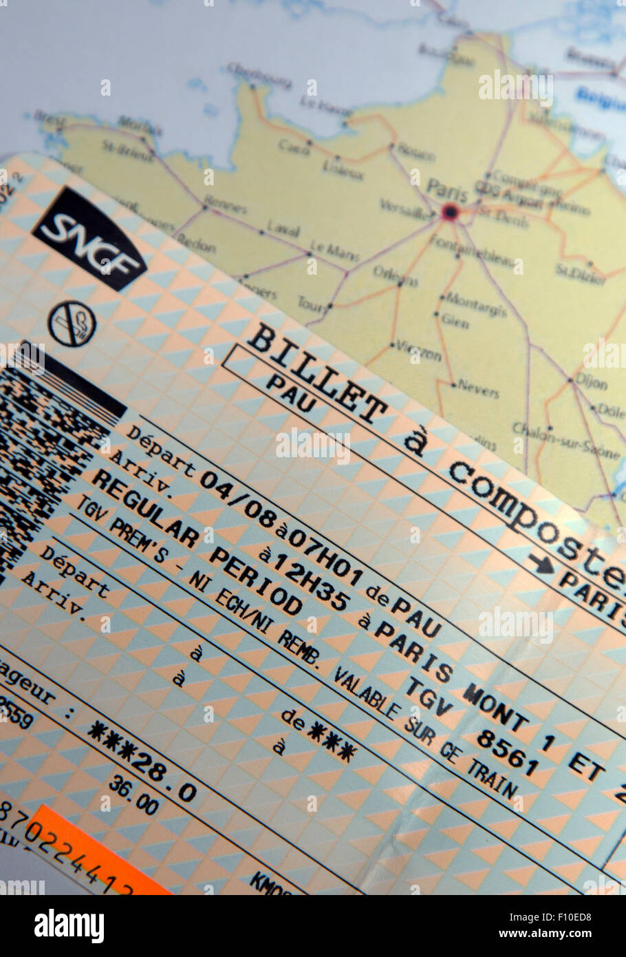 SNCF French railways ticket and route map Stock Photo - Alamy
