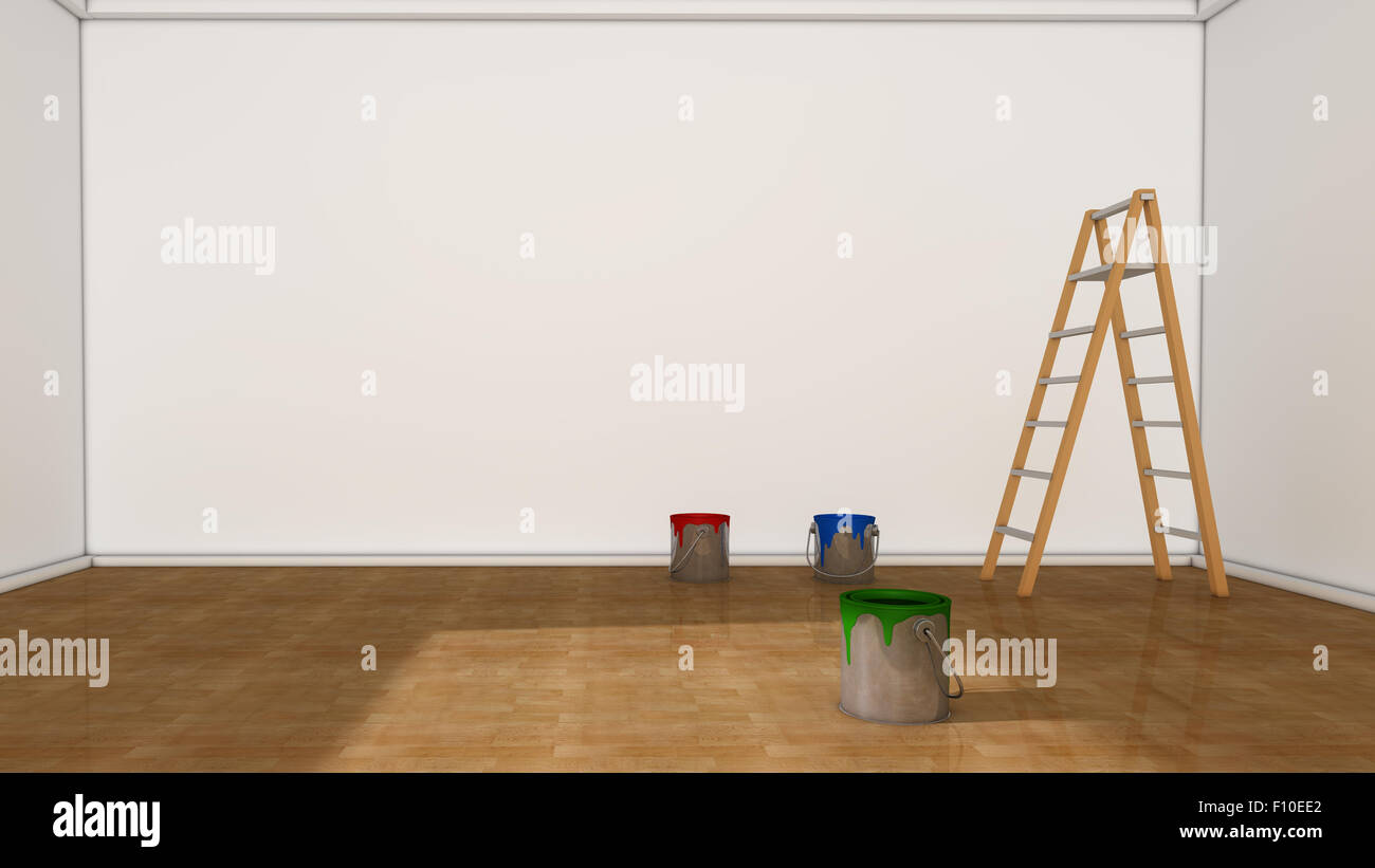 Interior room and paint cans Stock Photo - Alamy