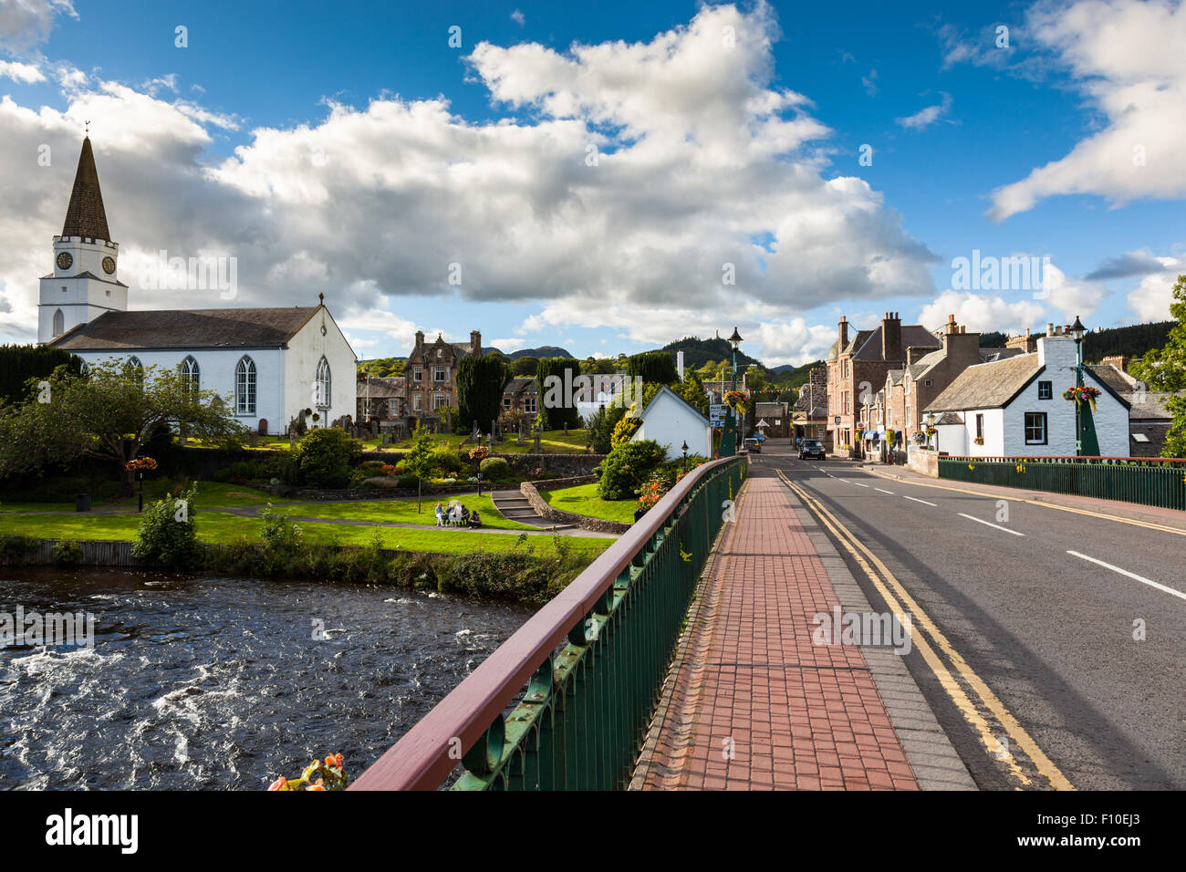 The River Earn flows by the White Church Community Centre in Comrie ...