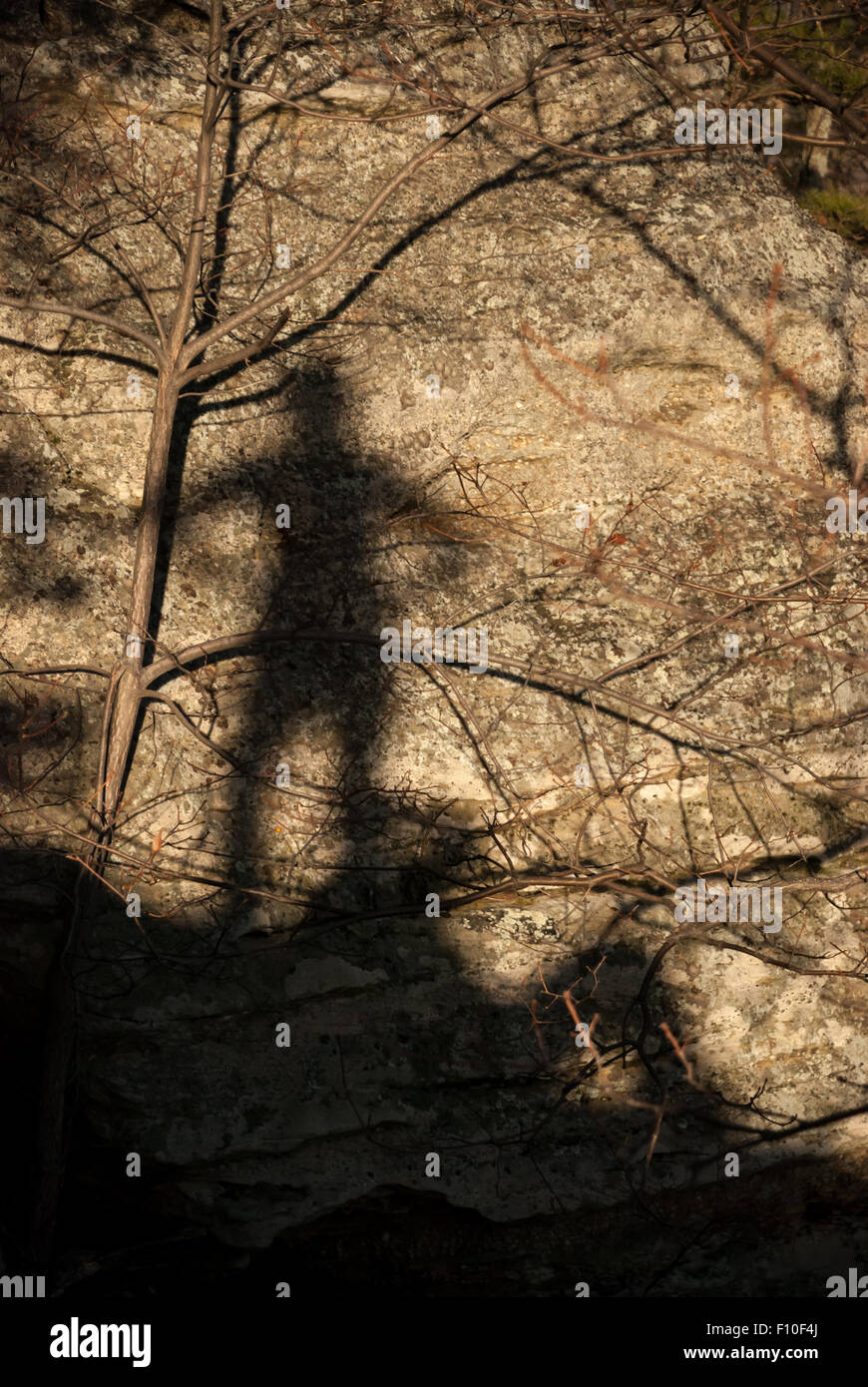A shadow appears against a rock on a winter hike Stock Photo - Alamy