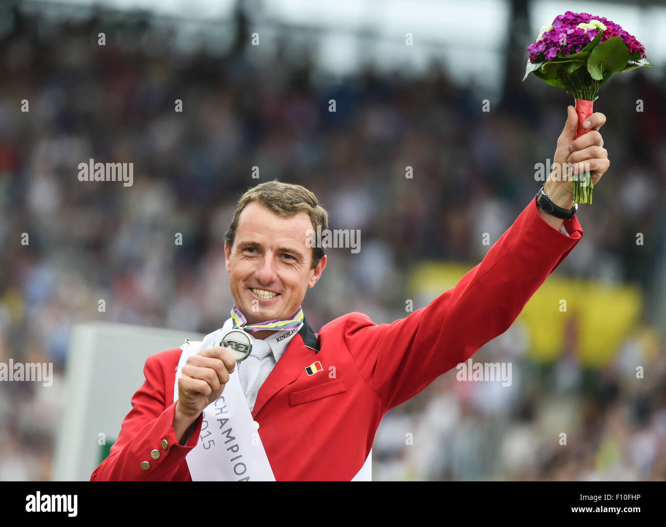 Silver medalist Gregory Wathelet of Belgium holds his medal after the ...