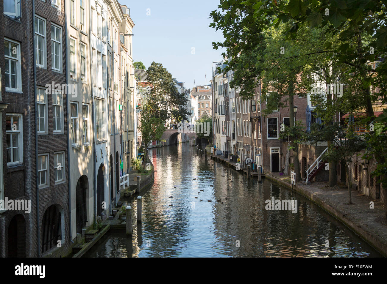 Waterside houses on Oudegracht canal in central Utrecht, Netherlands ...