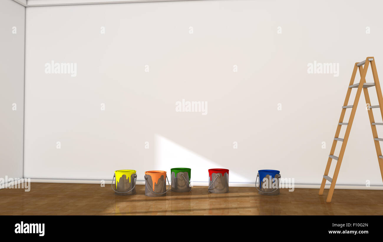 Interior room and paint cans Stock Photo - Alamy