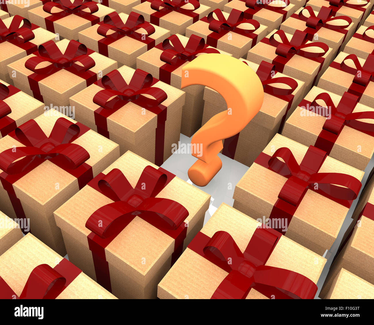 Gift boxes and question sign Stock Photo - Alamy