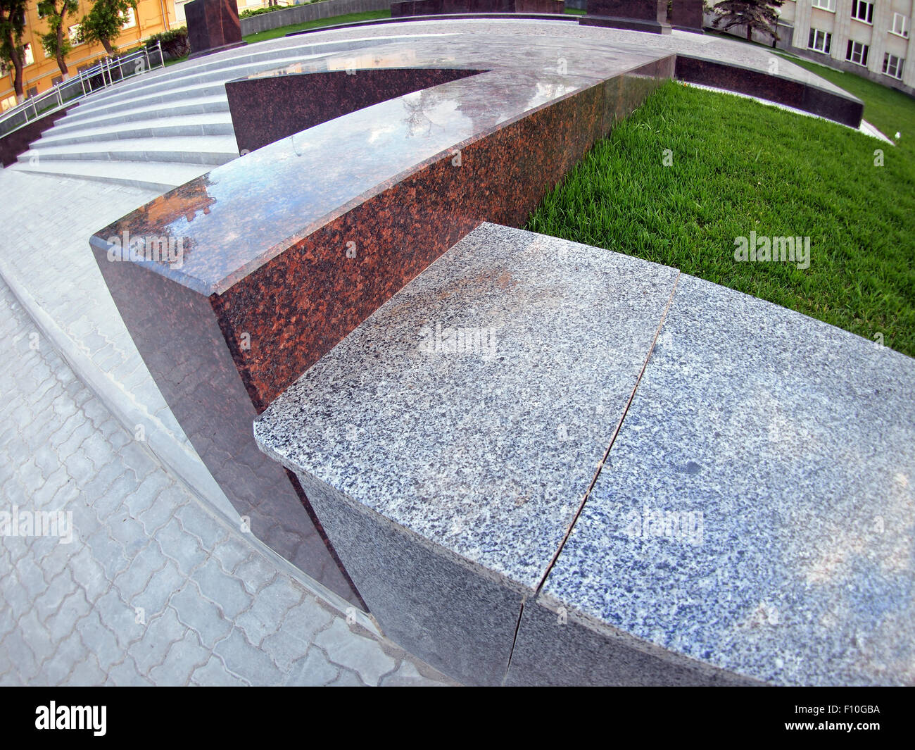 Stone marble parapets on a city street close up with wide-shots ...