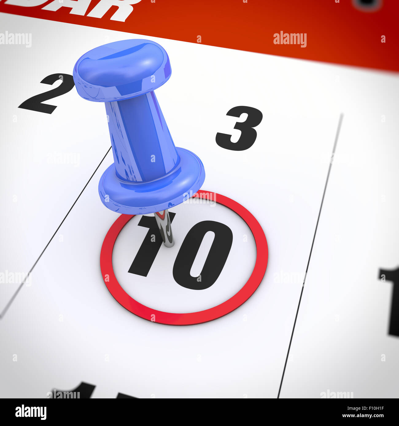 Calendar and blue push pin. Mark on the calendar at 10 Stock Photo - Alamy