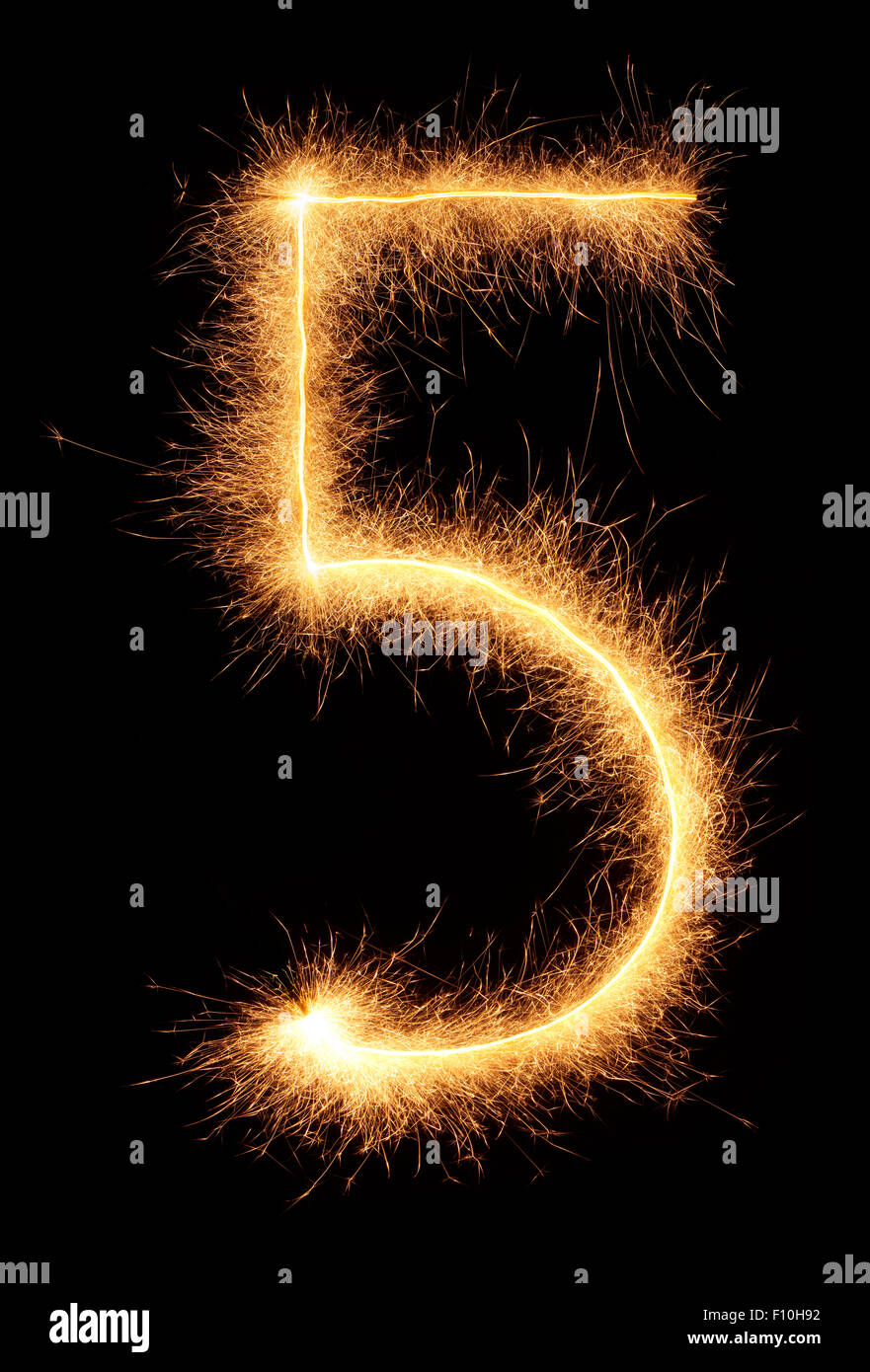 "5" number drawn with bengali sparkles isolated on black background ...