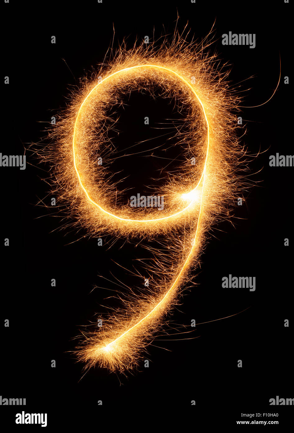 "9" number drawn with bengali sparkles isolated on black background ...