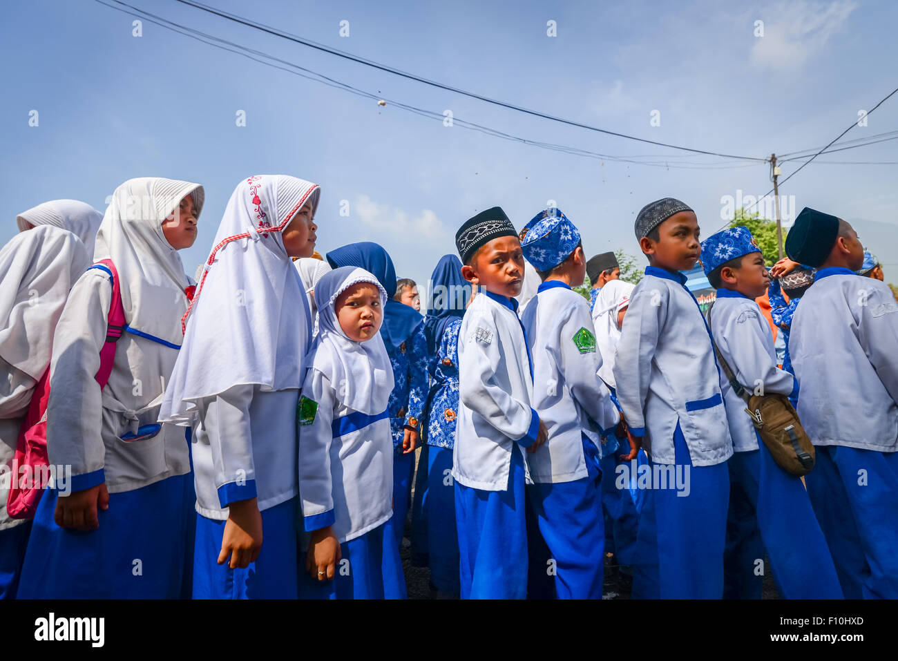 Children students of Islamic boarding school are queueing to ...