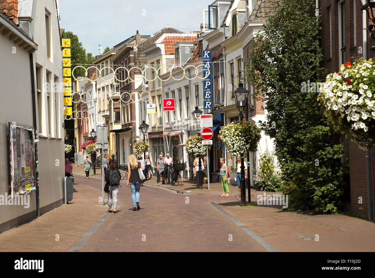 People walking in historic street central Utrecht, Netherlands Stock ...