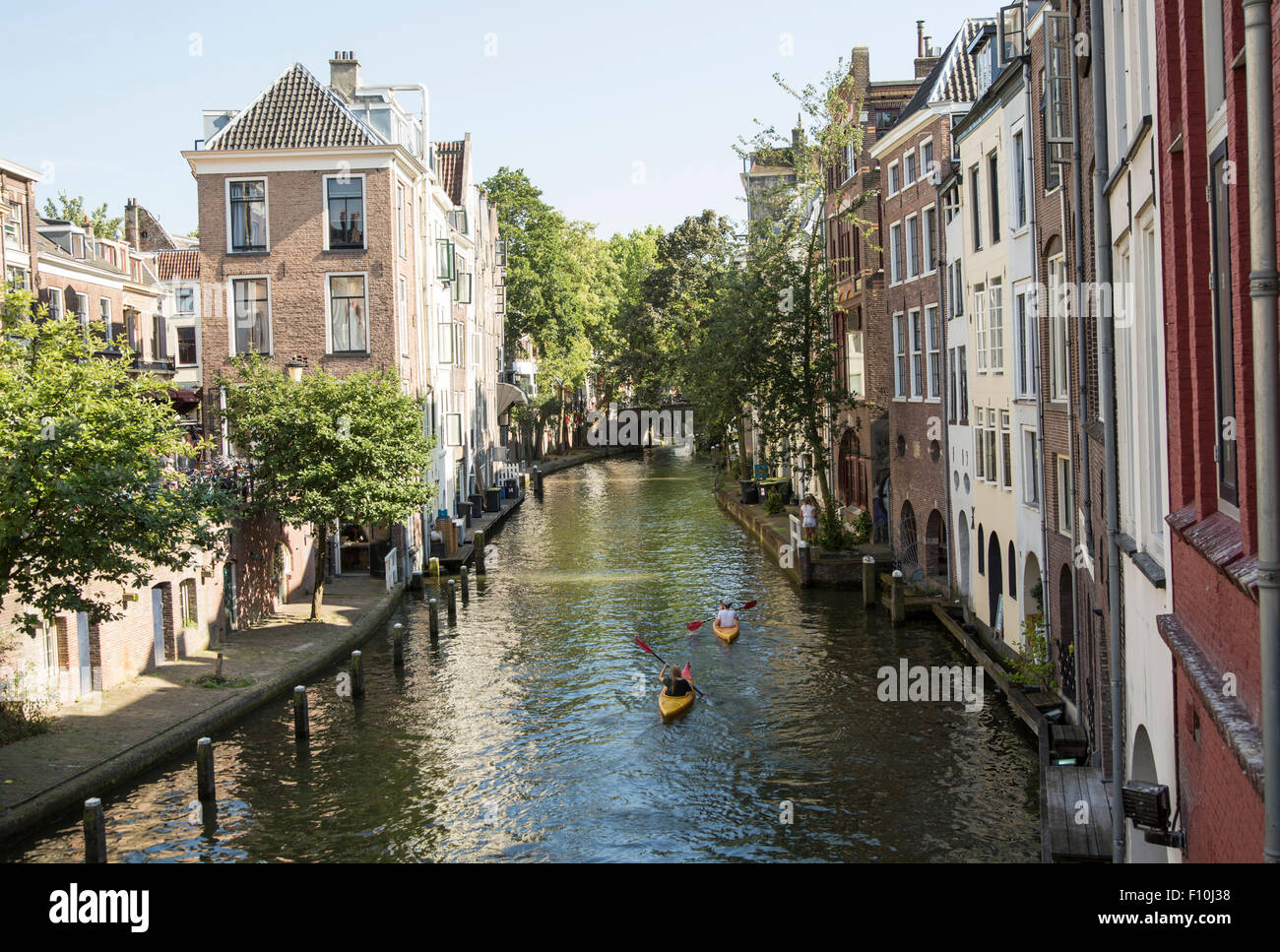 People kayaking on Oudegracht canal in central Utrecht, Netherlands ...