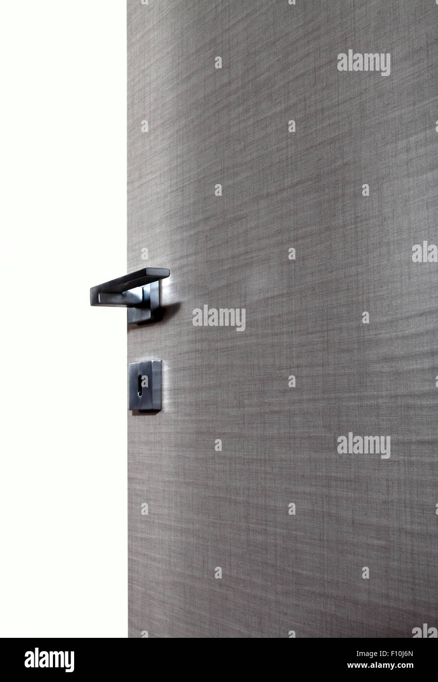 open gray door with the handle, on white background Stock Photo - Alamy