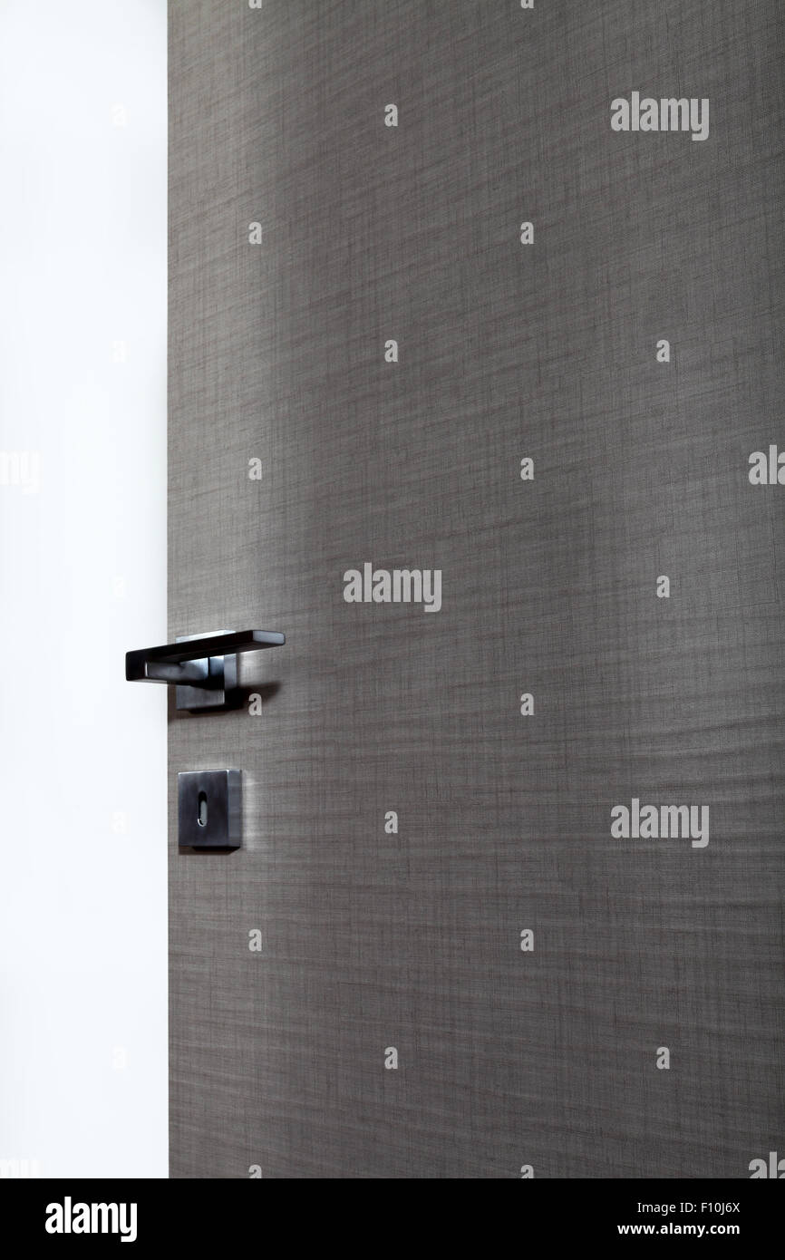 open gray door with the handle, on white background Stock Photo - Alamy