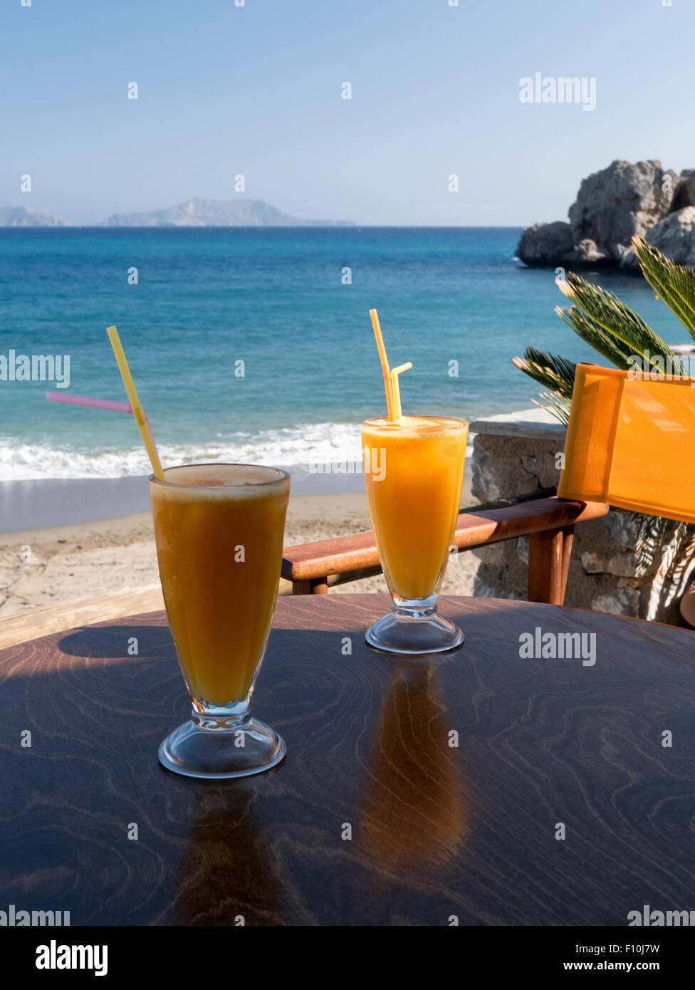 Beachside drinks at Agios Pavlos beach, Crete, Greece Stock Photo - Alamy