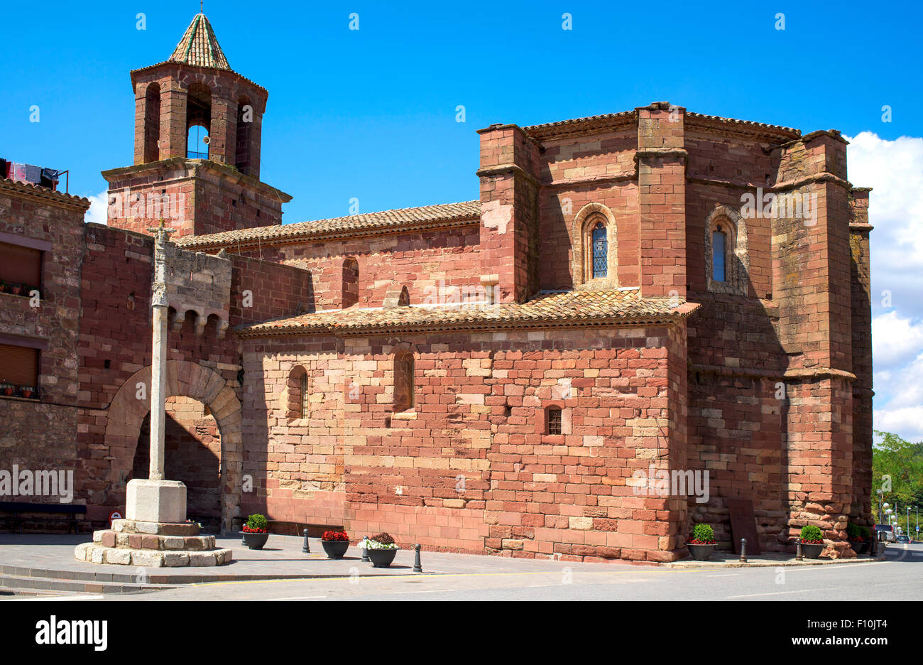 a side view of the gothic church of Santa Maria in Prades, Spain Stock ...