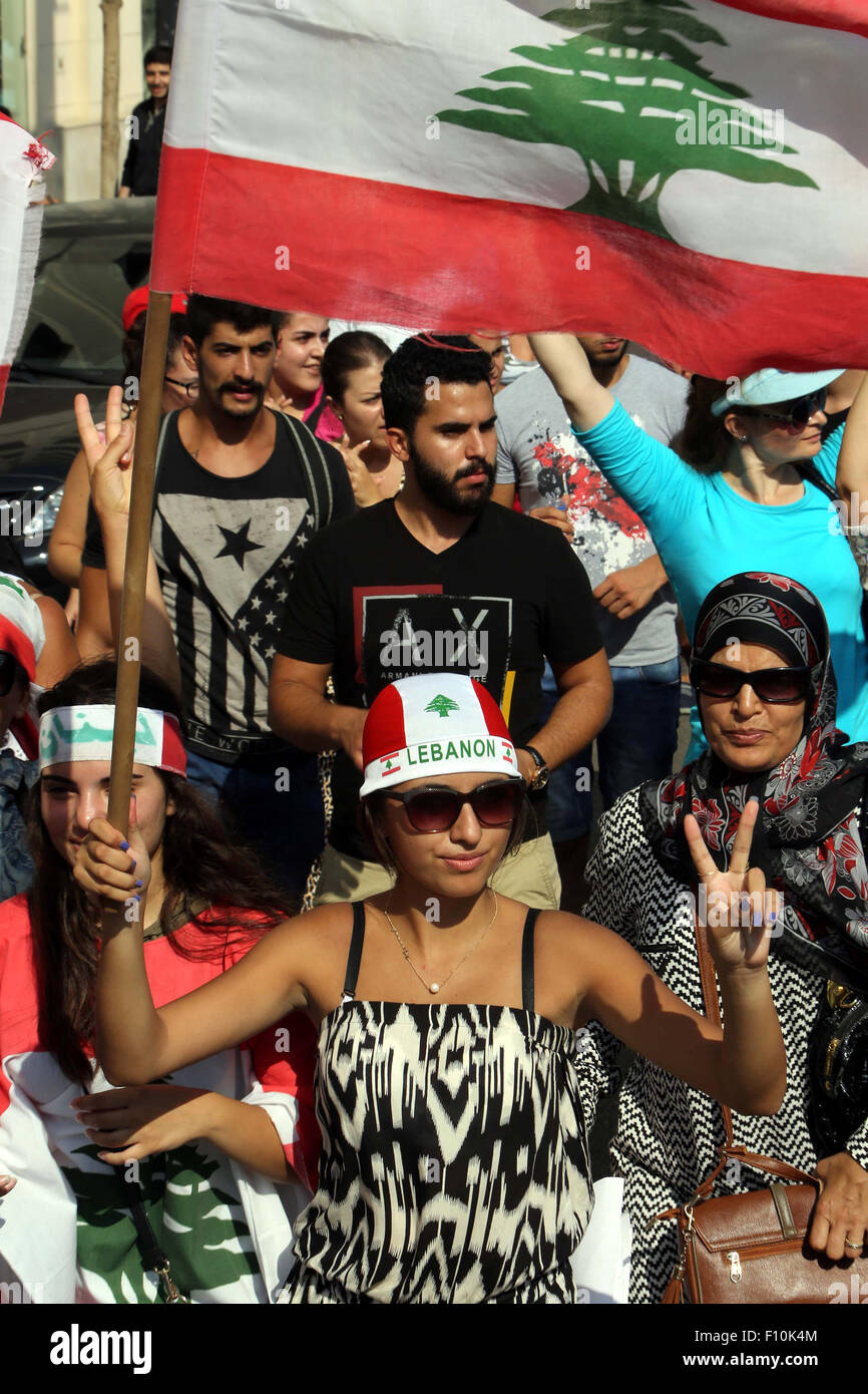 Beirut, Beirut, Lebanon. 23rd Aug, 2015. Lebanese protesters wave the ...
