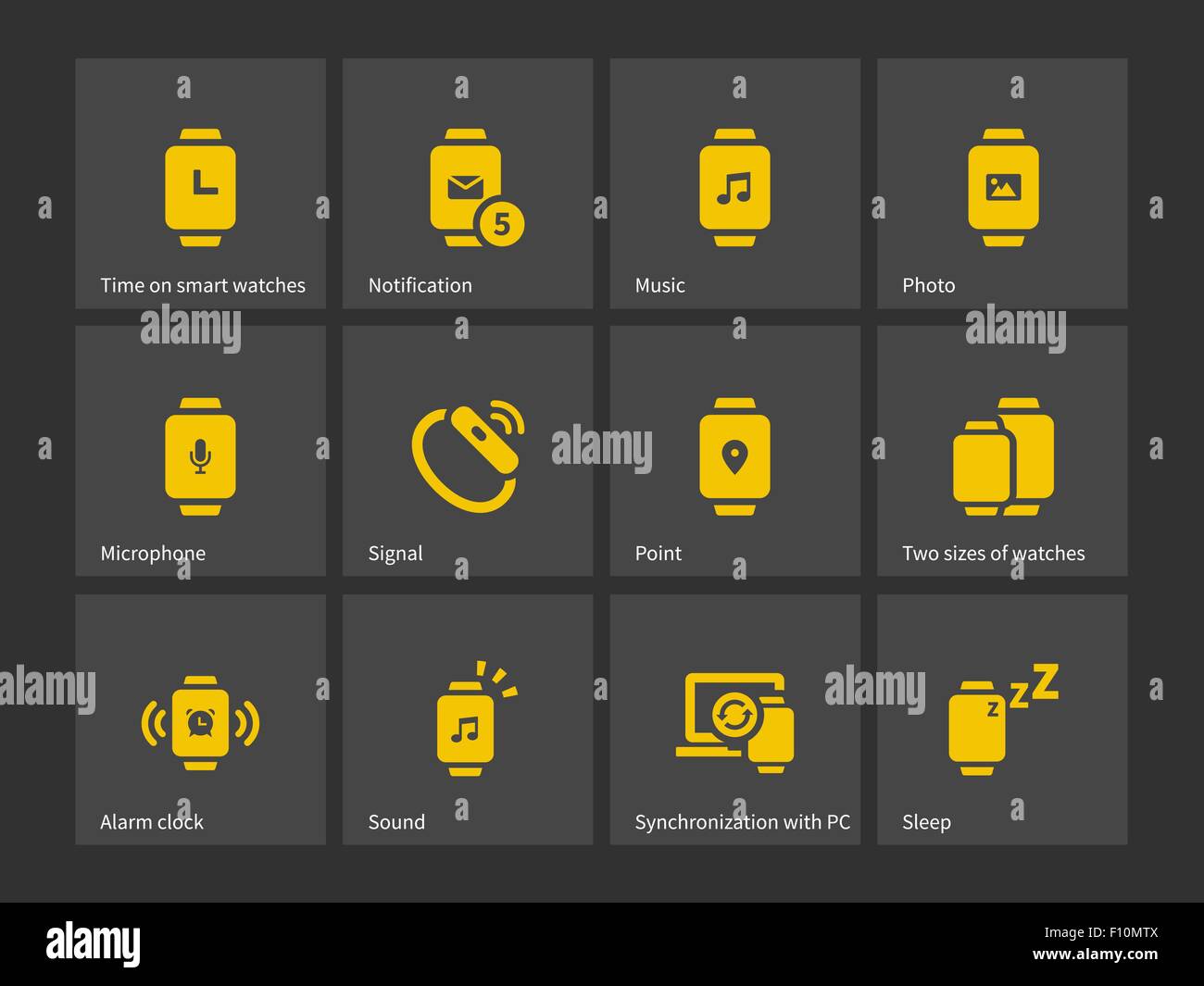 Smart watches notifications and synchronization icons Stock Vector ...