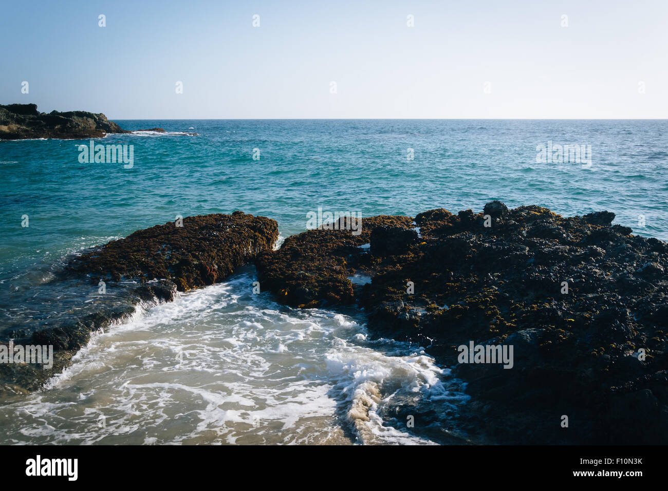 View of rocks in the Pacific Ocean from Table Rock Beach in Laguna ...