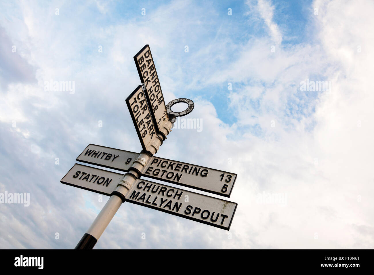 Goathland road sign miles to Whitby Pickering car park etc North ...