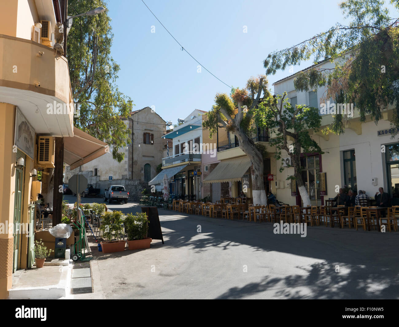 Village square in the traditional mountain village of Vamos, Apokoronos ...