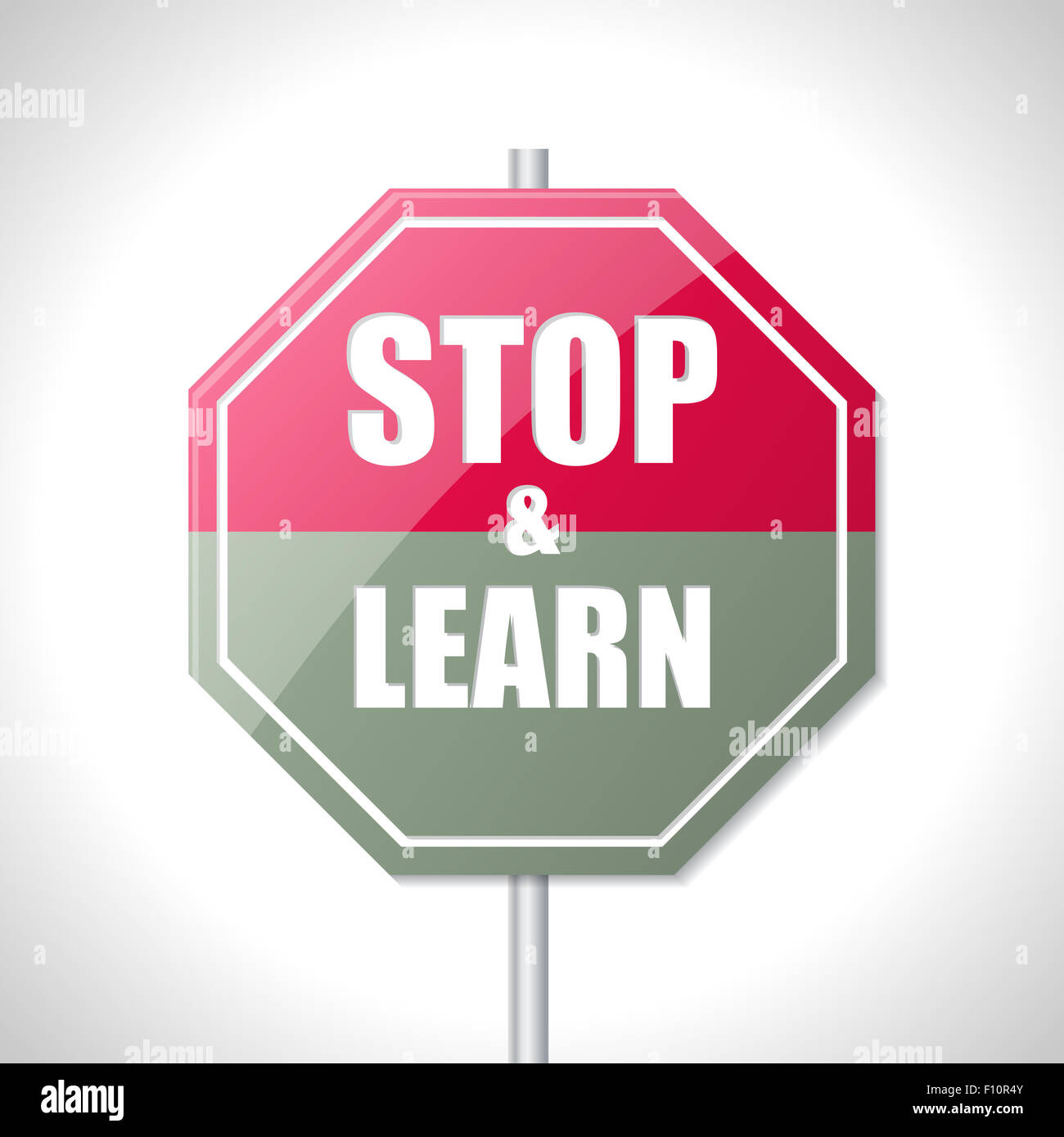 Stop and learn bicolor traffic sign on white Stock Photo - Alamy
