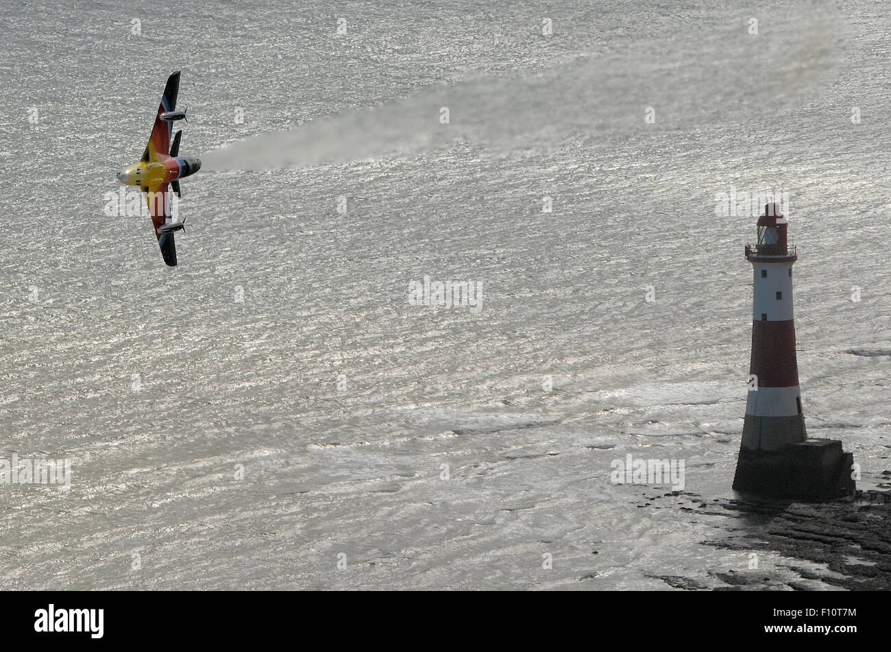 Hawker Hunter classic fighter jet plane flying past Beachy Head ...