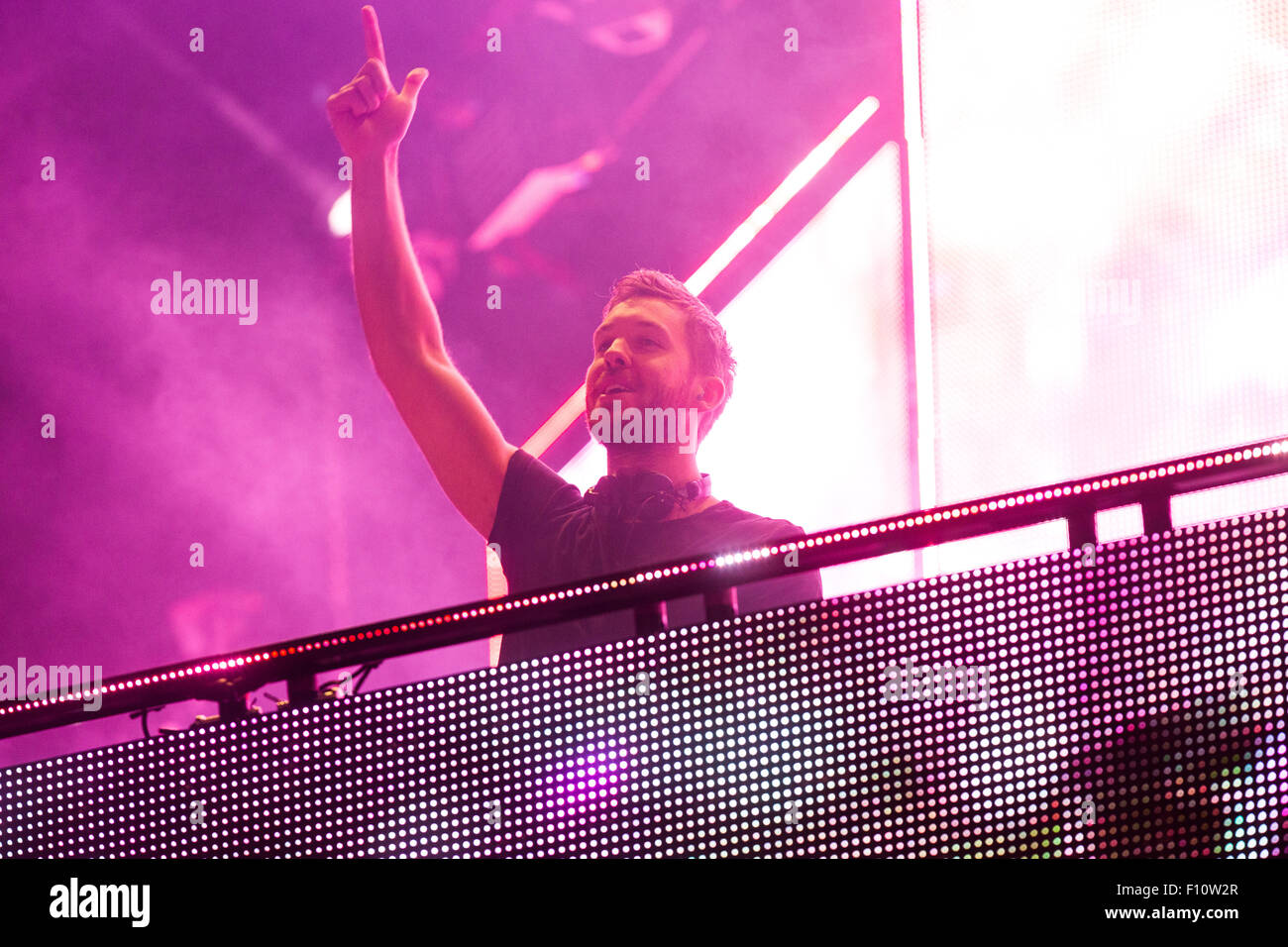 Calvin Harris performing at the V Festival in Chelmsford,Essex Stock ...