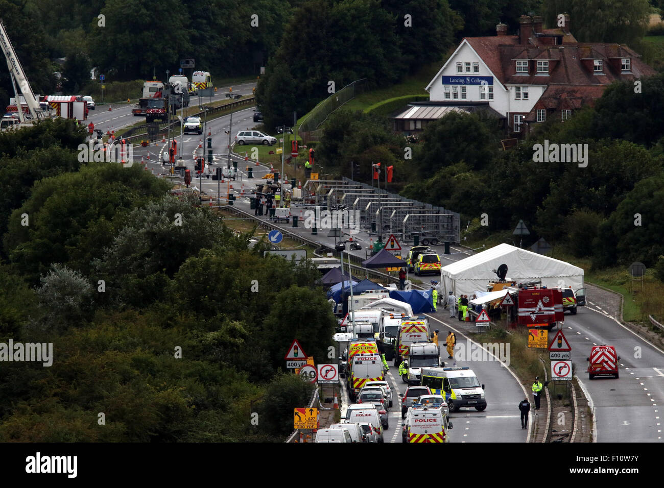 A27 Shoreham Crash,West Sussex shore plane crash,11 People killed Stock ...