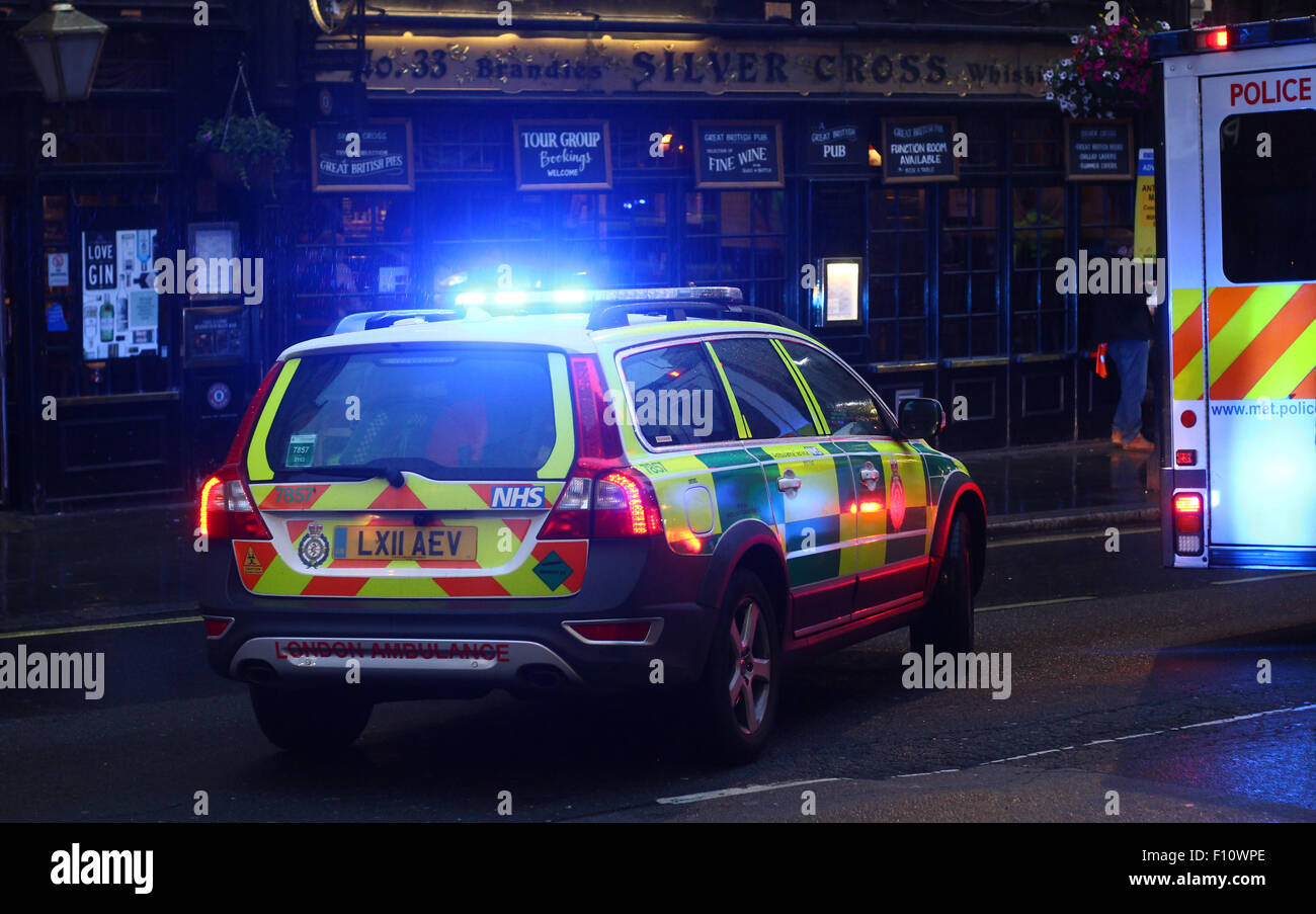 London Ambulance Service Rapid Response Vehicle on scene of an injured ...