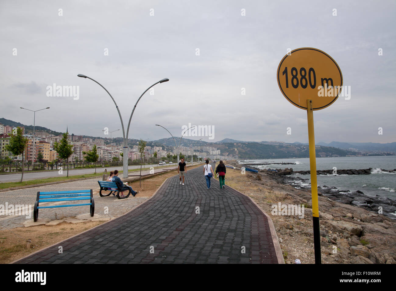Promenade looking out over the Black Sea, Black Sea port of Trabzon ...