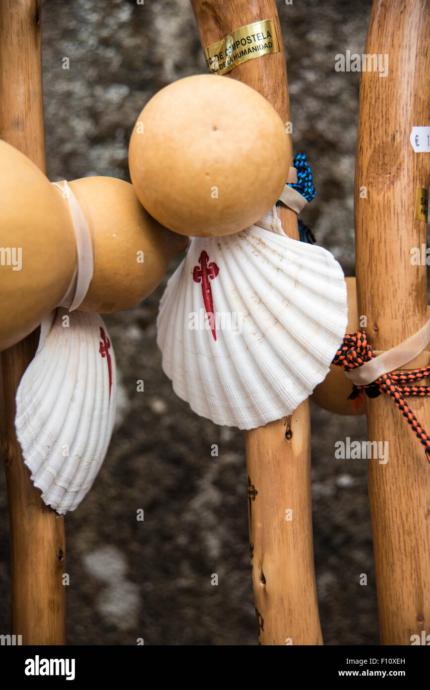 Walking sticks with the shell representing the Camino de Santiago Stock ...