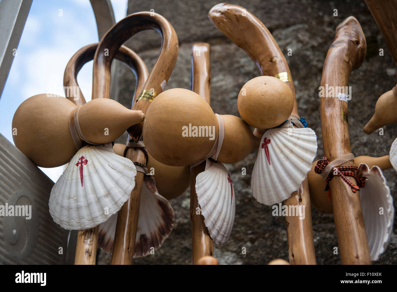 Walking sticks with the shell representing the Camino de Santiago Stock ...