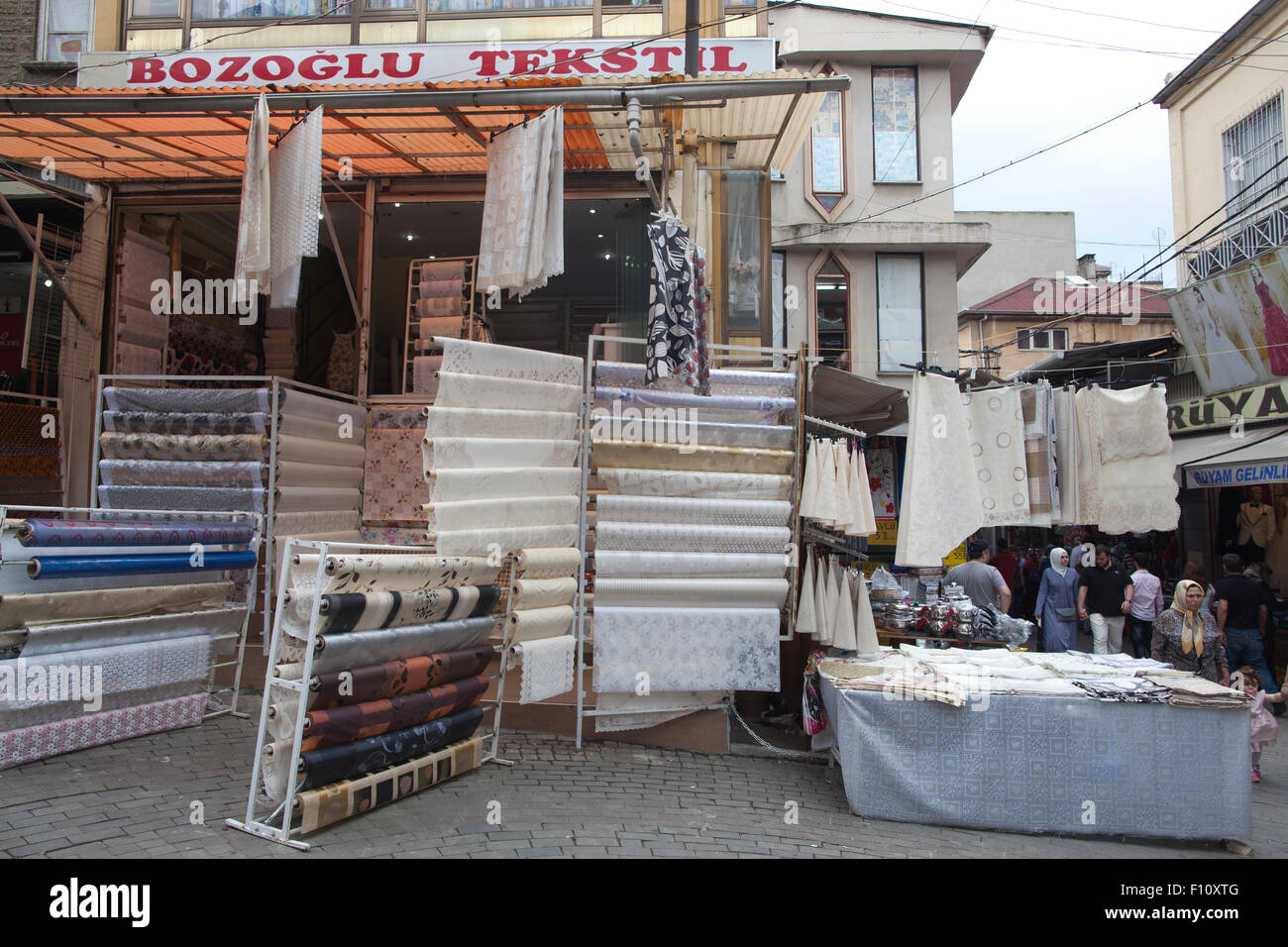 Traditional textile and fabric shop, Black Sea port of Trabzon, Trabzon ...
