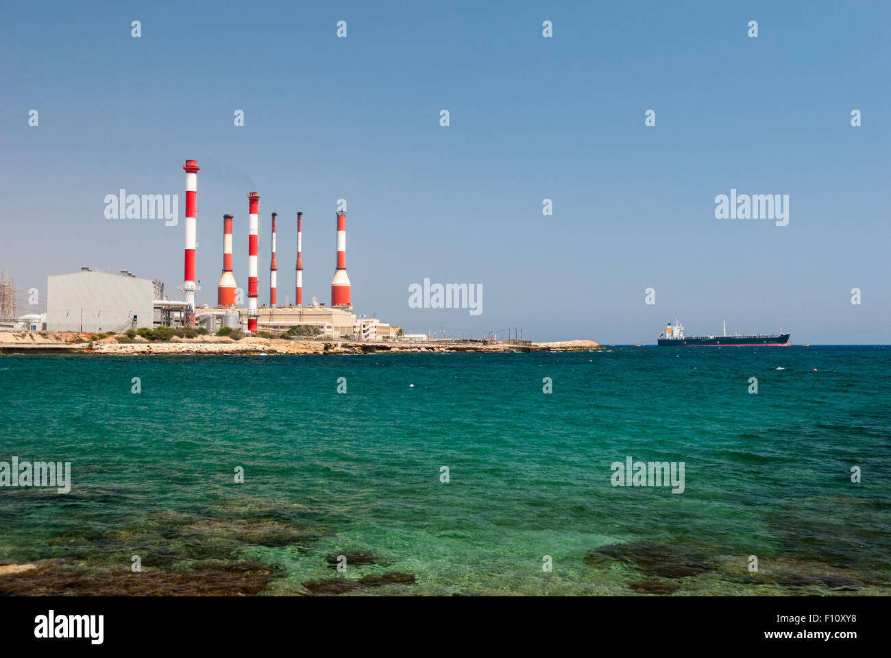 Dhekelia power station with anchoring tank ship. Cyprus Stock Photo - Alamy