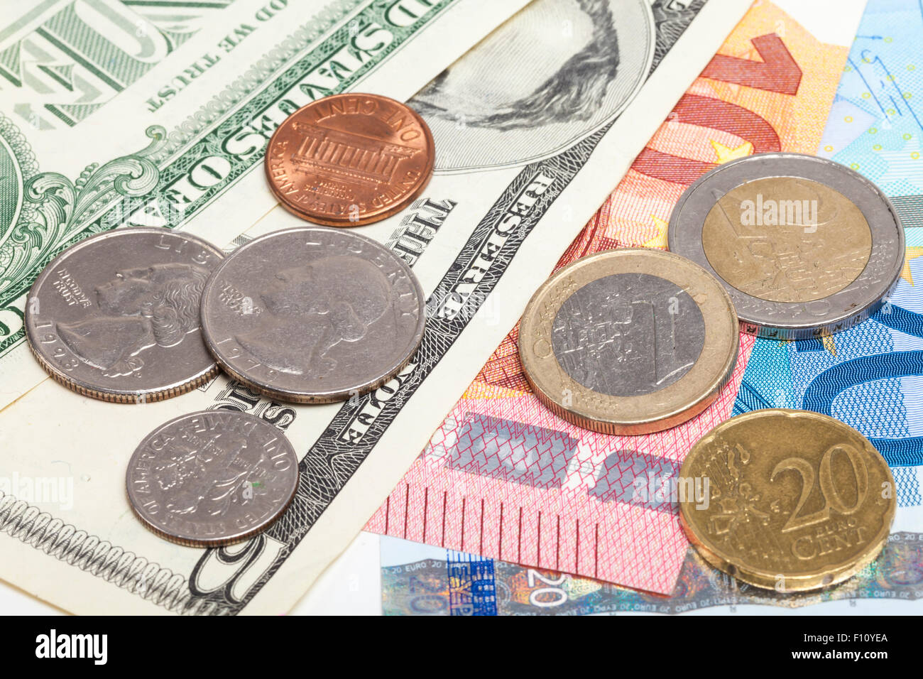 Euro and Dollar coins and banknotes Stock Photo - Alamy